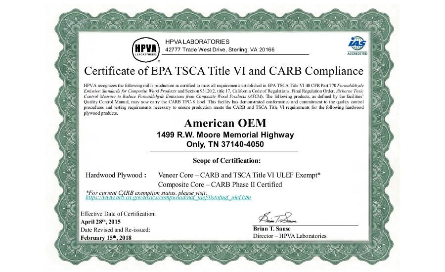 American OEM Obtains Renewed CARB Exemption | 2018-02-20 | FLOOR Trends ...